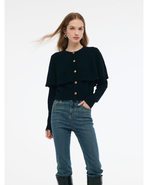 GOELIA Wool Blend Cape Cardigan in Blue | Lyst