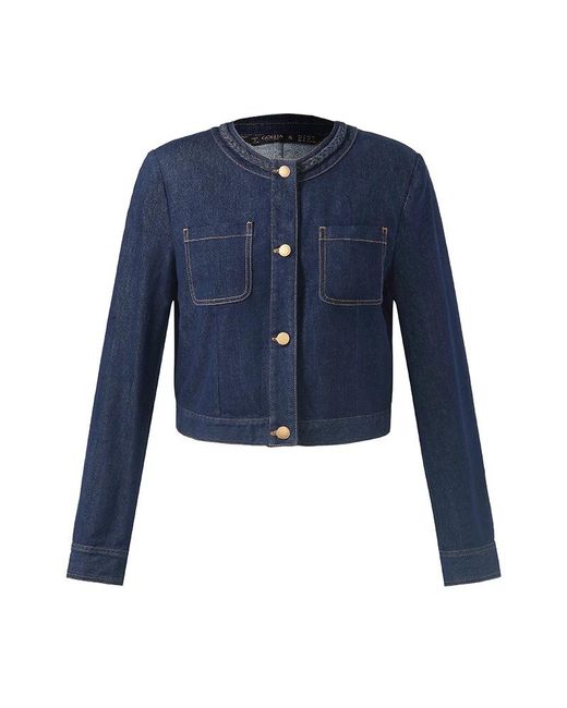 GOELIA Round Neck Crop Denim Jacket in Blue | Lyst