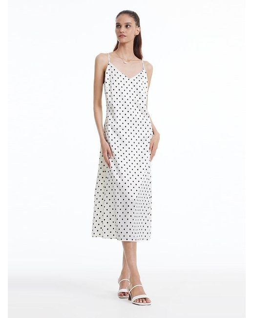GOELIA Polka Dots Spaghetti Strap Slip Maxi Dress in White | Lyst