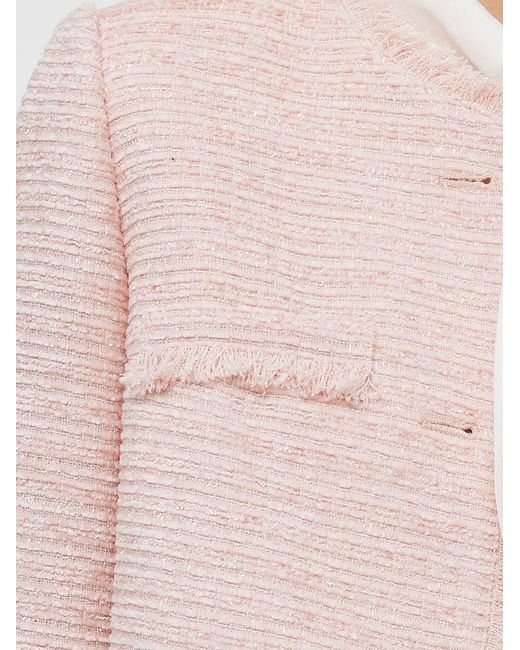 GOELIA Tweed Collarless Crop Jacket in White | Lyst