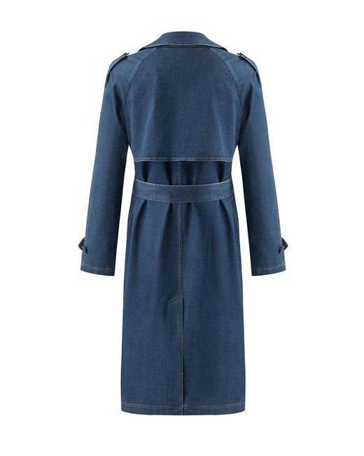GOELIA Denim Lapel Trench Coat With Belt in Blue | Lyst