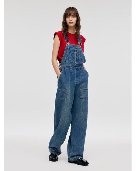 GOELIA Denim Straight Full-Length Overalls in Blue | Lyst