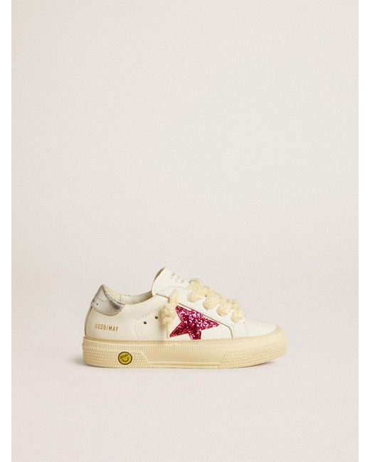 Golden Goose May Teen With Fuchsia Glitter Star And Laminated Leather ...