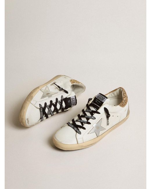 Golden Goose Leather Super-Star With Glittery Heel Tab in Natural | Lyst