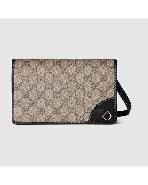 Gucci Gg Emblem Wallet With Leather Strap, Gg Canvas in Metallic | Lyst