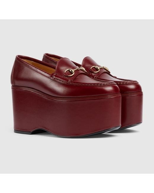 Gucci Horsebit Platform Loafer in Red | Lyst