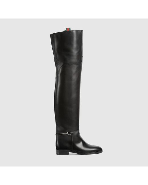 Gucci Slim Horsebit Knee-High Boot in Black | Lyst