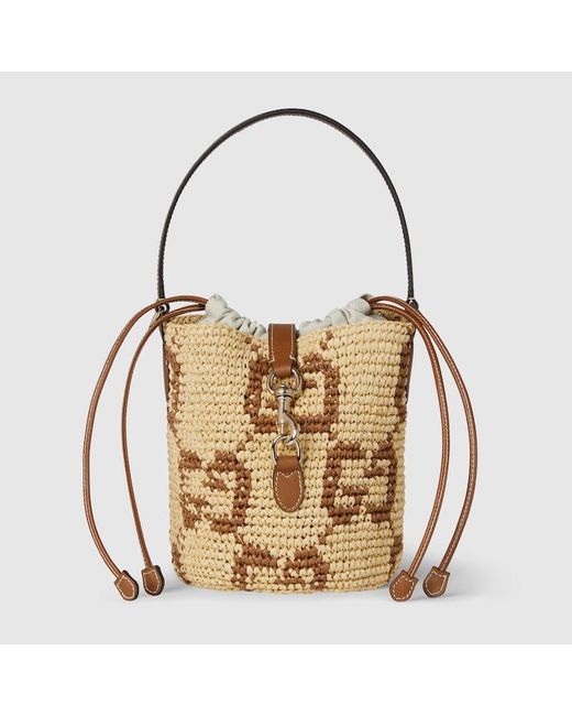 Gucci Raffia-Effect Mini Bucket Bag in Metallic | Lyst