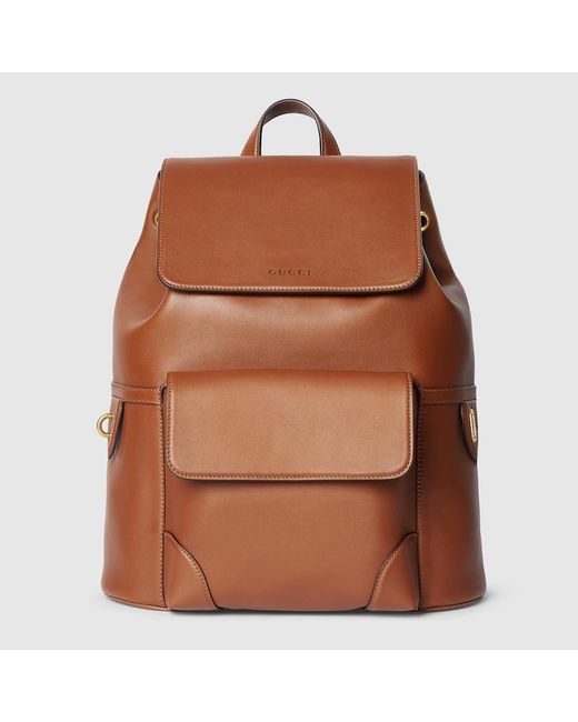 Gucci Gg Emblem Medium Backpack, Leather in Brown for Men | Lyst