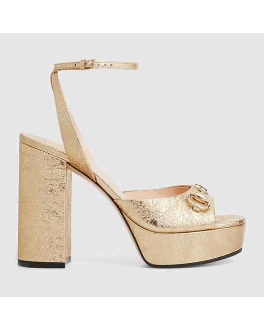 Gucci Horsebit Platform Sandal, Leather in White | Lyst