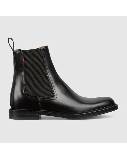 Gucci Ankle Boot With Leather Web in Black for Men | Lyst UK