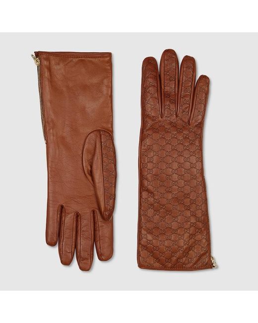 Gucci Gg Leather Gloves in Brown | Lyst UK