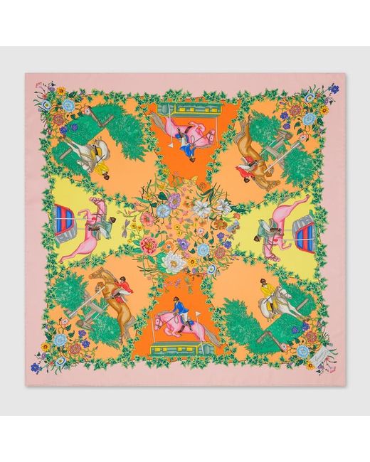 Gucci Allover Floral Print Silk Carré in Green | Lyst