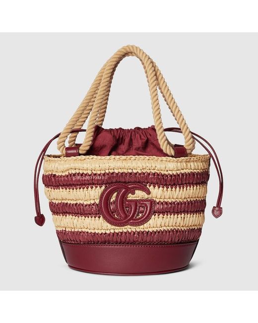 Gucci Woven Mini Bucket Bag, Fabric in Red | Lyst