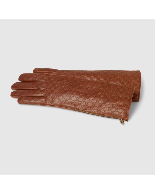 Gucci Gg Leather Gloves in Brown | Lyst UK