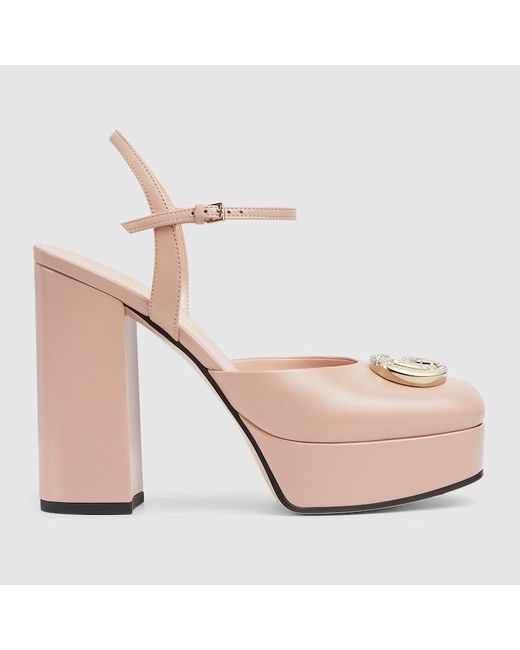 Gucci Platform Pump With Double G, Leather in Pink | Lyst
