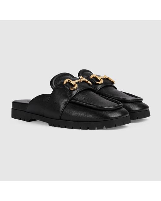 Gucci Horsebit Loafer Slipper in Black | Lyst