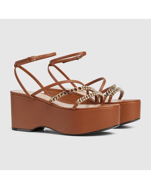 Gucci Signoria Flatform Sandal in Brown | Lyst
