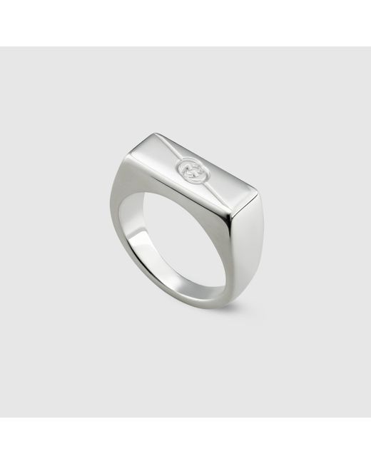 Gucci Diagonal Interlocking G Ring in White | Lyst