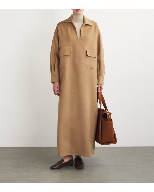Max Mara Camel Wool Maxi Dress in Natural | Lyst