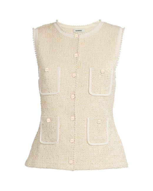 Sandro Bouclé Waistcoat in Natural | Lyst