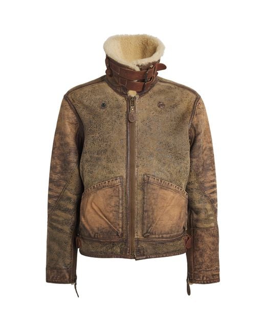 Polo Ralph Lauren Leather-Shearling Bomber Jacket in Brown for Men | Lyst UK