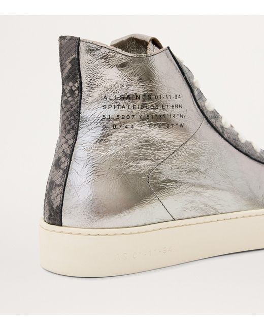 AllSaints Leather Tana Metallic High-Top Sneakers in Natural | Lyst