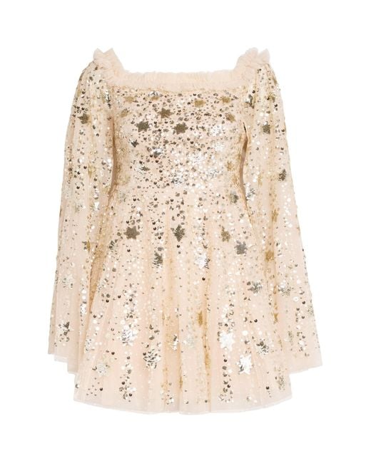 Needle & Thread Shooting Stars Caped Mini Dress in Natural | Lyst