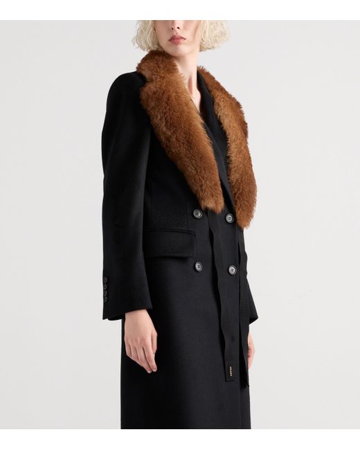Prada Cashmere Double-Breasted Coat in Black | Lyst UK