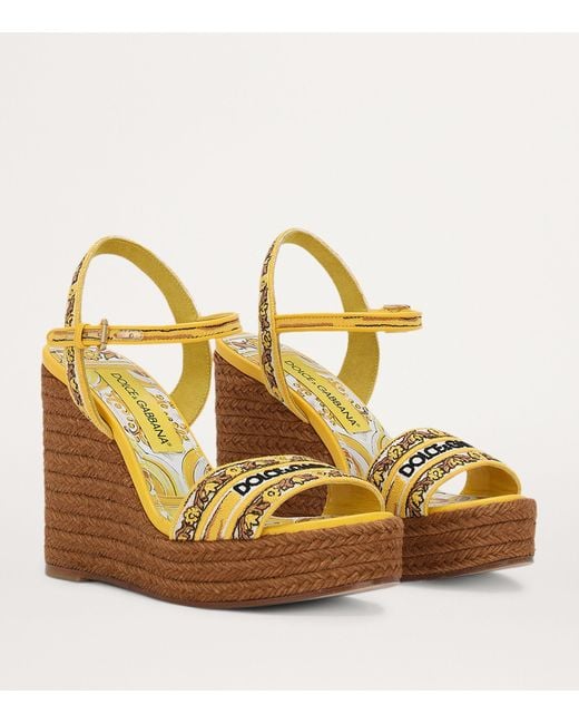 Dolce & Gabbana Embroidered-Logo Wedge Sandals in Brown | Lyst