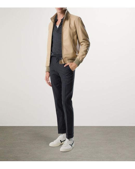 Tom Ford Tumbled Leather Harrington Jacket in Natural for Men | Lyst