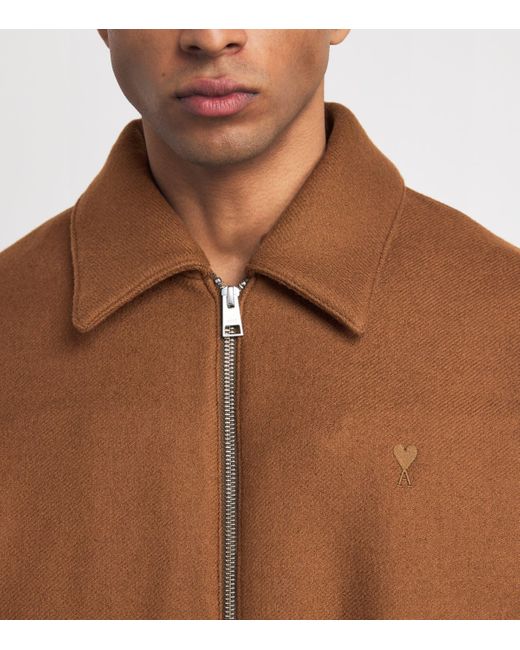 Ami Paris Boiled Wool Bomber Jacket in Brown for Men | Lyst UK