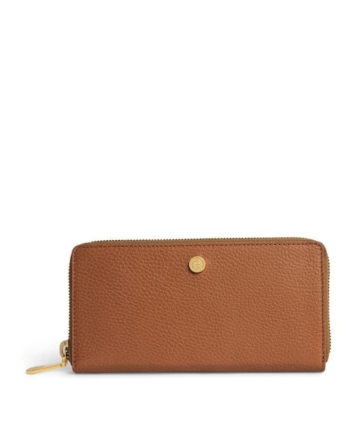 Harrods Pebbled Leather Wallet in Brown | Lyst