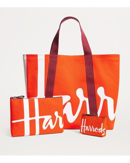 Harrods Large Cotton Logo Tote Bag in Red | Lyst