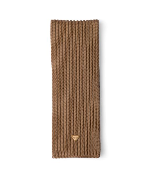 Prada Virgin Wool Logo Scarf in Brown | Lyst UK