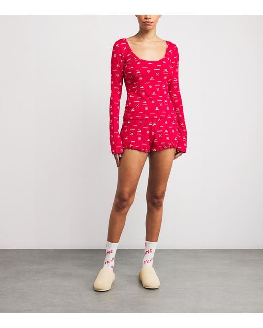Skims Modal-Blend Festive Print Pyjama Top in Pink | Lyst UK