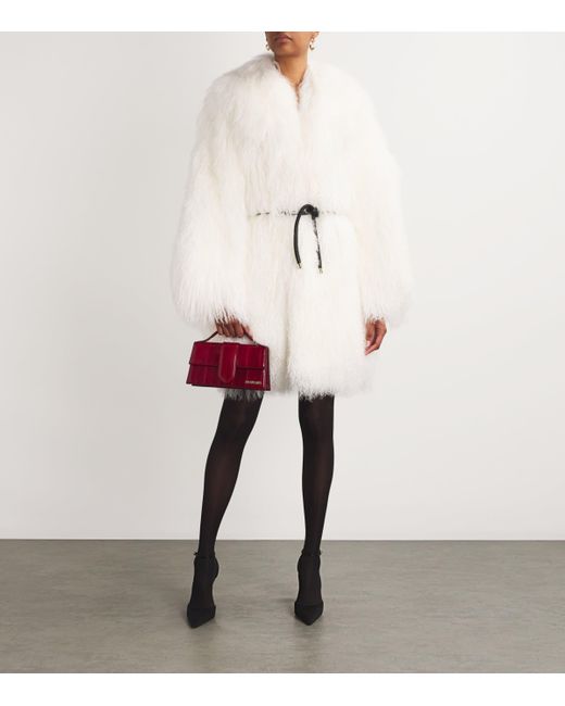 Self-Portrait Shearling Oversized Coat in White | Lyst