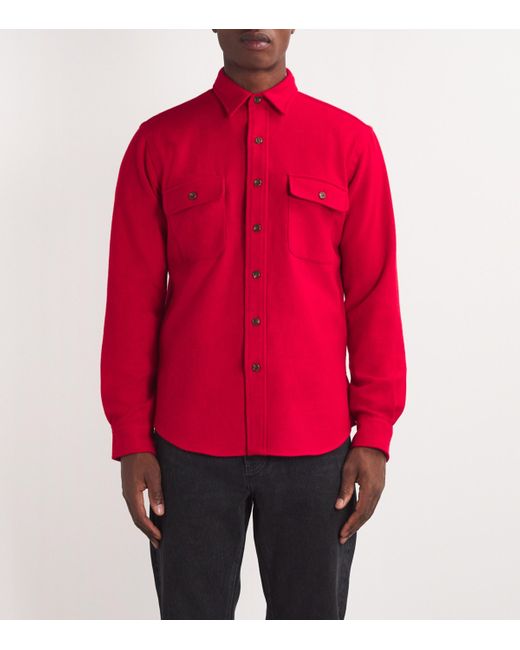 Polo Ralph Lauren Wool Twill Shirt in Red for Men | Lyst
