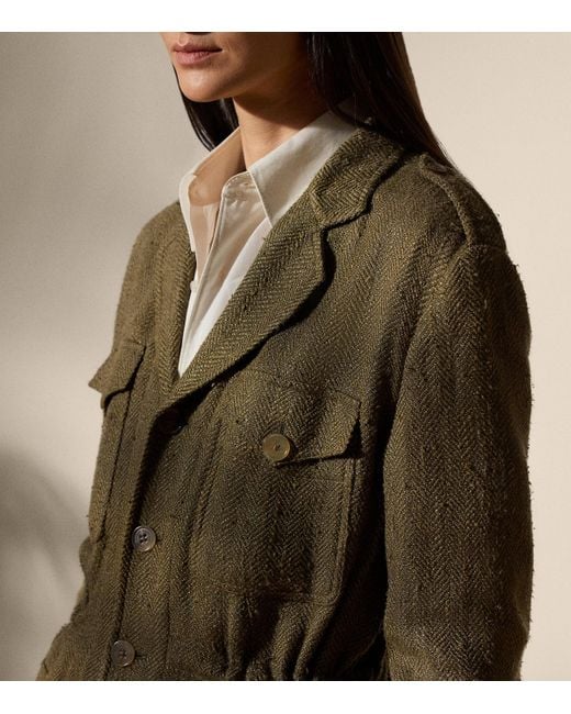 Ralph Lauren Silk-Linen Herringbone Schmitt Tweed Jacket in Green | Lyst UK