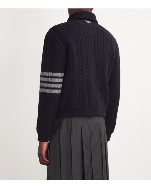 Thom Browne Wool-Cotton 4-Bar Cable-Knit Bomber Jacket in Blue for Men ...