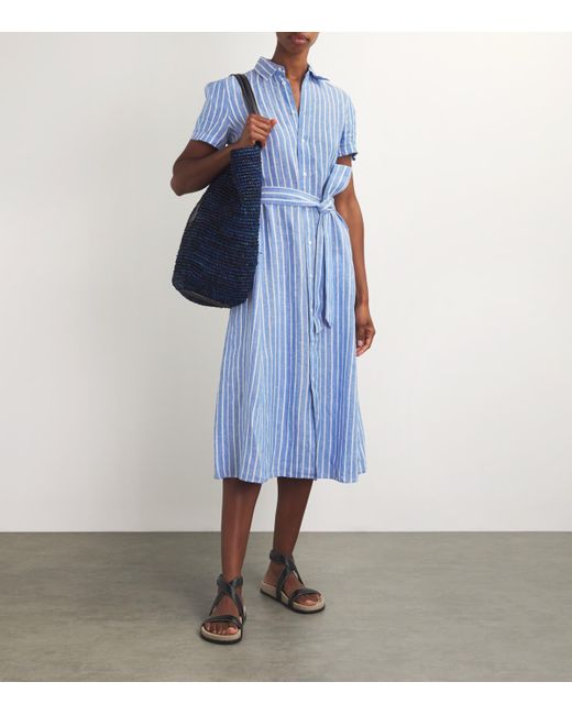 Polo Ralph Lauren Linen Belted Striped Shirt Dress in Blue | Lyst