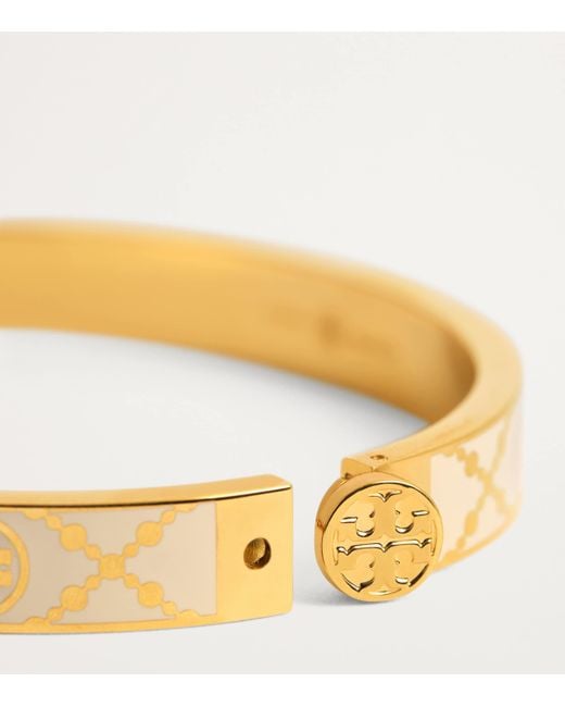 Tory Burch Double T Monogram Hinge Bangle in Natural | Lyst