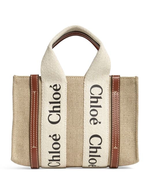 Chloé Mini Linen Woody Tote Bag in Metallic | Lyst