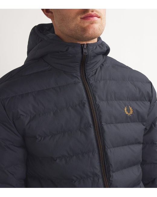 Fred Perry Hooded Puffer Jacket in Blue for Men | Lyst