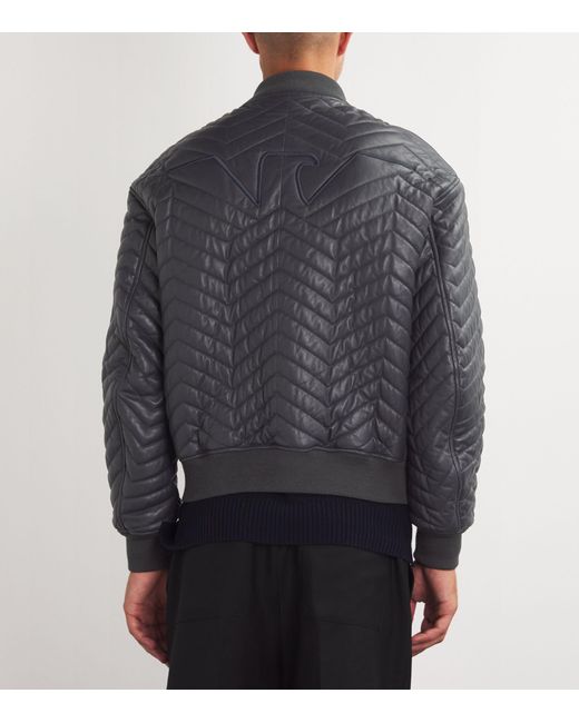 Emporio Armani Quilted Leather Jacket in Gray for Men | Lyst