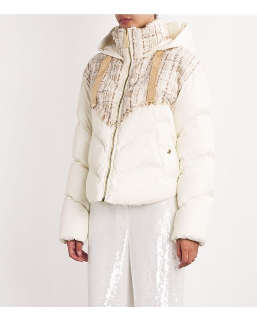 Khrisjoy Down Tweed-Trim Hug Puffer Jacket in White | Lyst