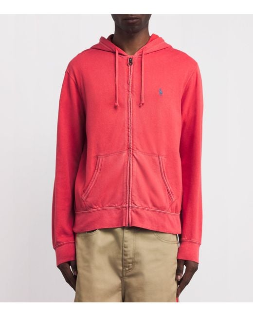 Polo Ralph Lauren Cotton Polo Pony Zip-Up Hoodie in Red for Men | Lyst