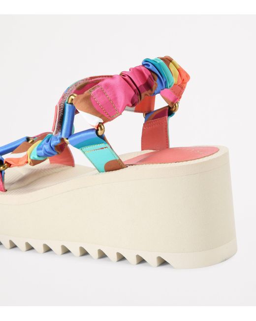 Kurt Geiger Satin Orion Wedge Sandals in Pink | Lyst