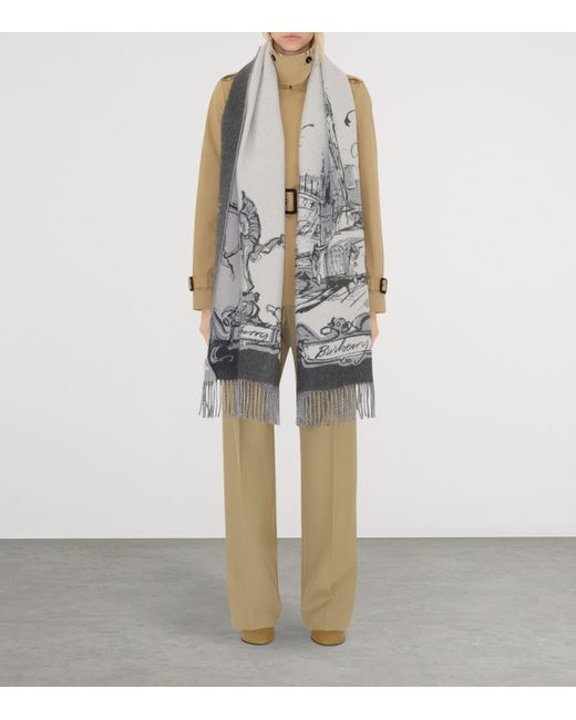 Burberry Cashmere Westminster Scarf in Grey | Lyst UK