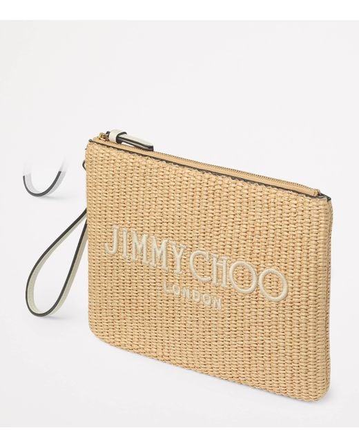 Jimmy Choo Raffia Zip-Up Pouch in Natural | Lyst